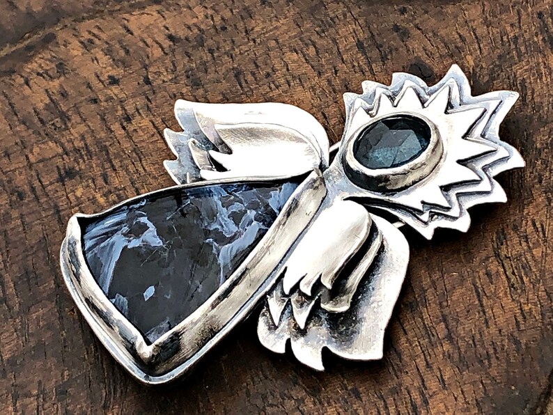 Dark Angel Pin Brooch. Artisan Sterling Silver Aquamarine | Etsy