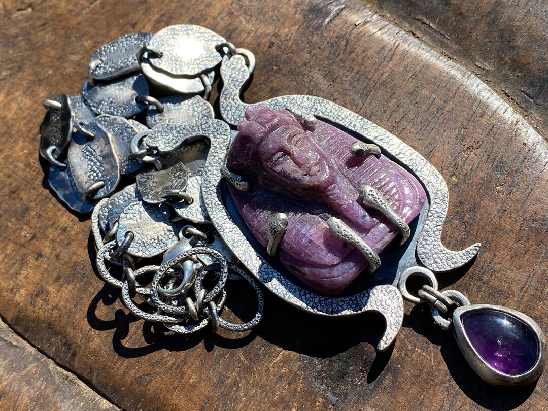 King Tut Ruby Amulet. Artisan Sterling Silver. Primitive, Raw, Organic ...