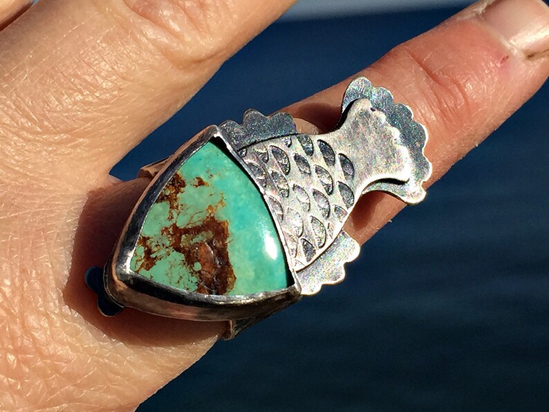 Turquoise Fish Ring. Artisan Sterling Silver. Primitive - Etsy
