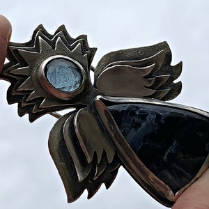 Dark Angel Pin Brooch. Artisan Sterling Silver, Aquamarine, Pietersite ...