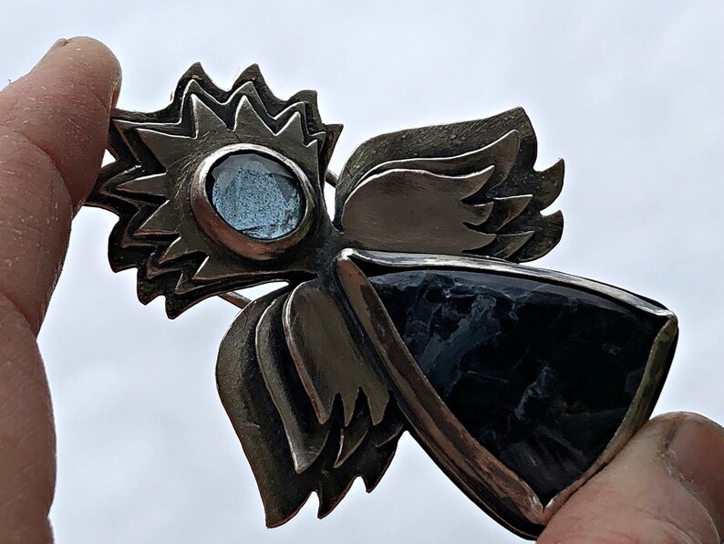 Dark Angel Pin Brooch. Artisan Sterling Silver Aquamarine | Etsy
