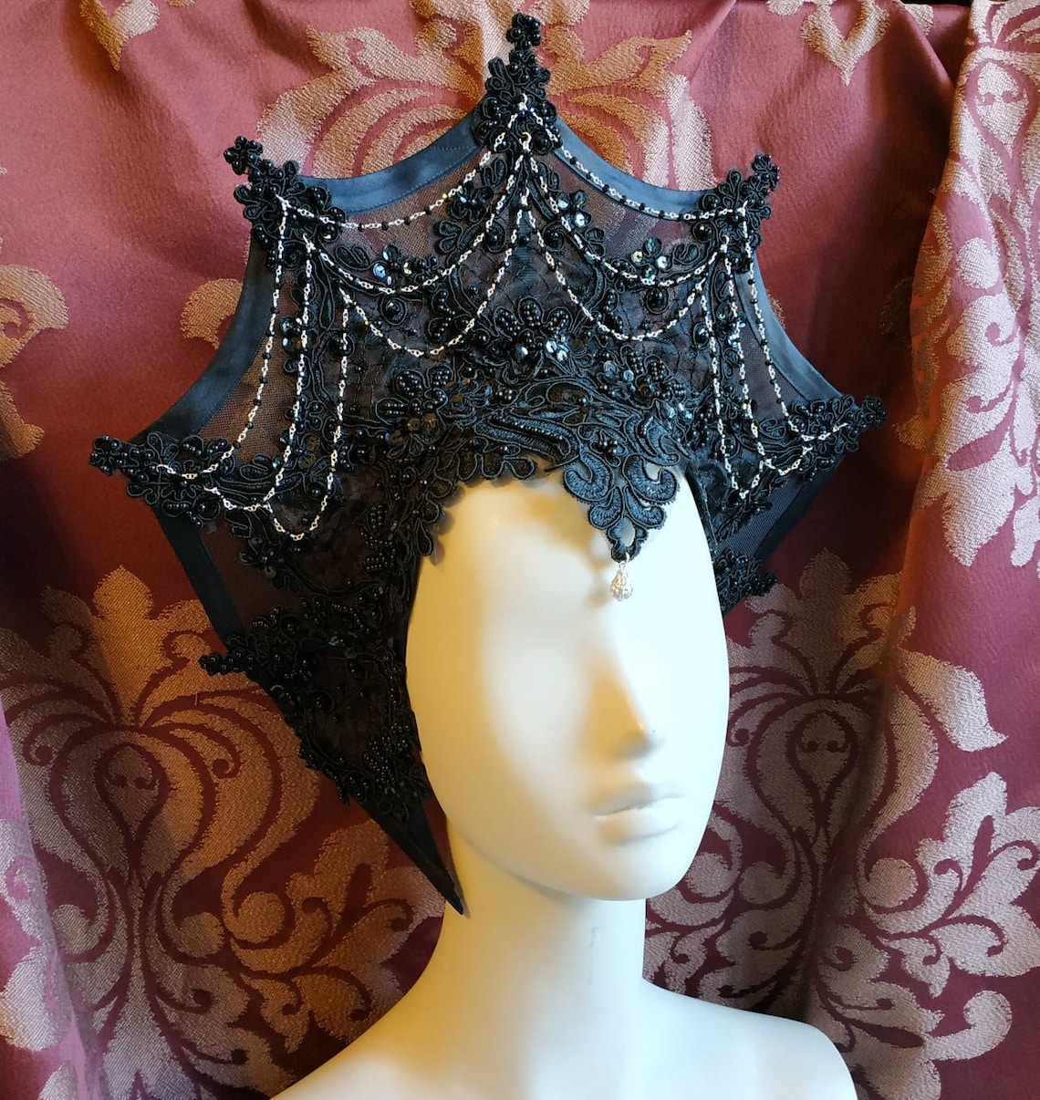 Gothic Cobweb Headdress Kokoshnik Halo with lace beads and | Etsy