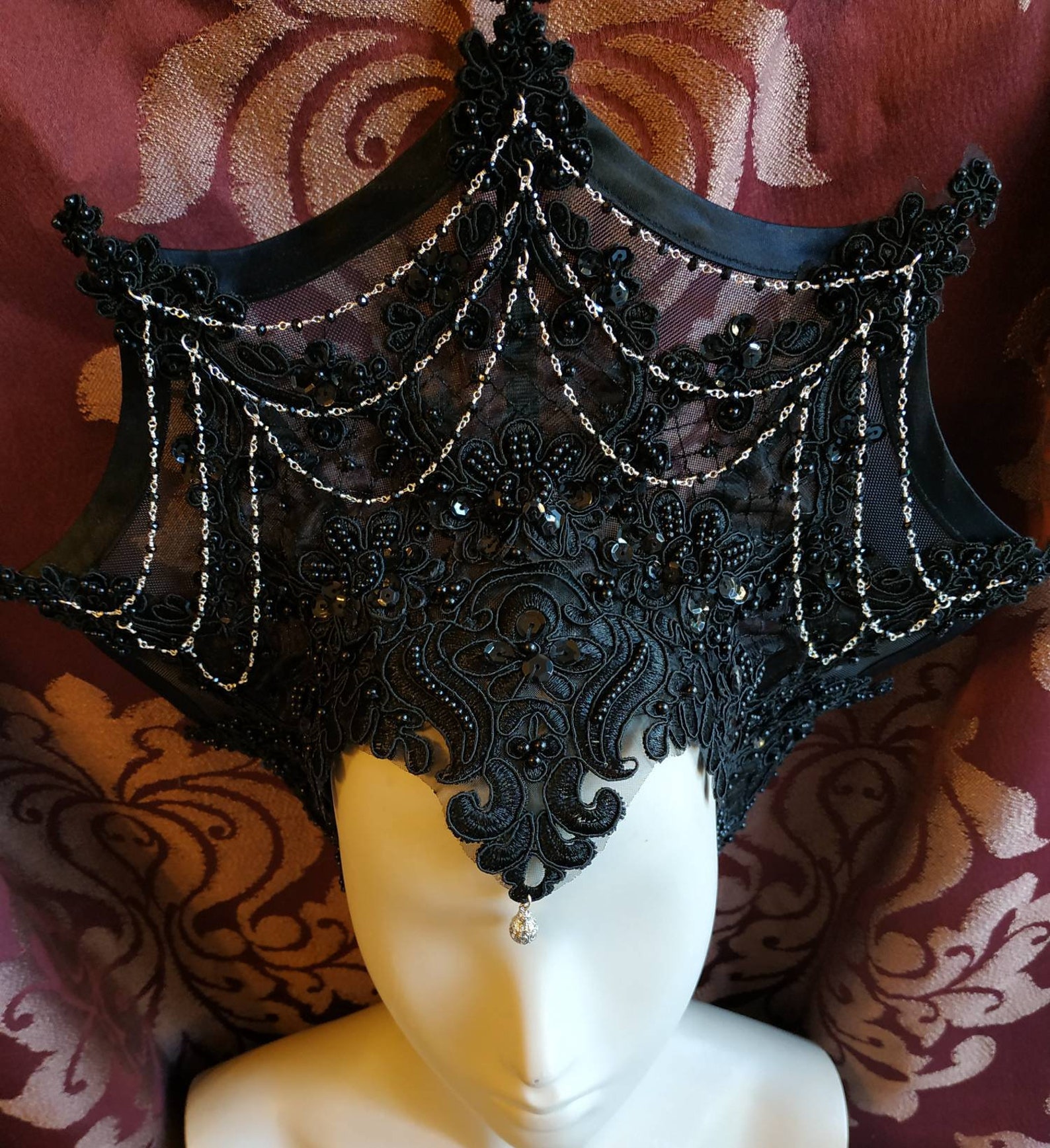 Gothic Cobweb Headdress Kokoshnik Halo with lace beads and | Etsy