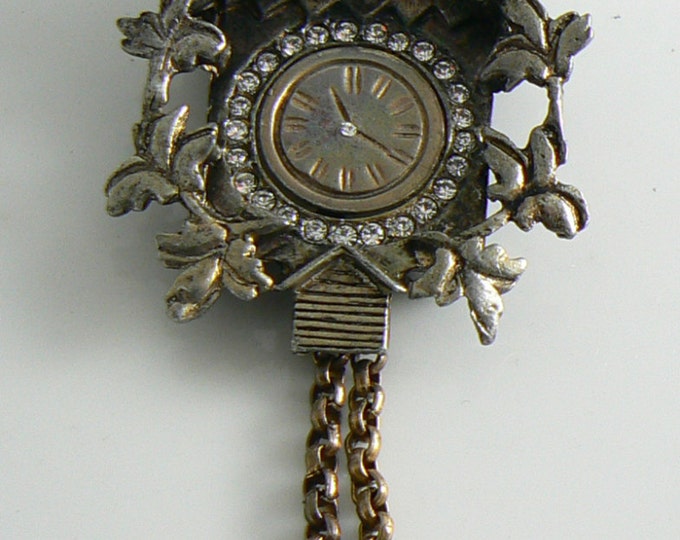 Large Figural Vintage Rhinestone Cuckoo Clock Brooch Unique - Etsy