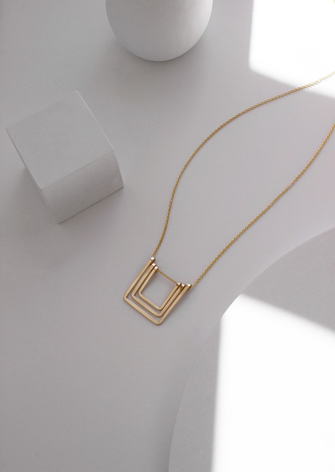 Minimalist Small Square Necklace "small Senza": Available in 14K Gold ...