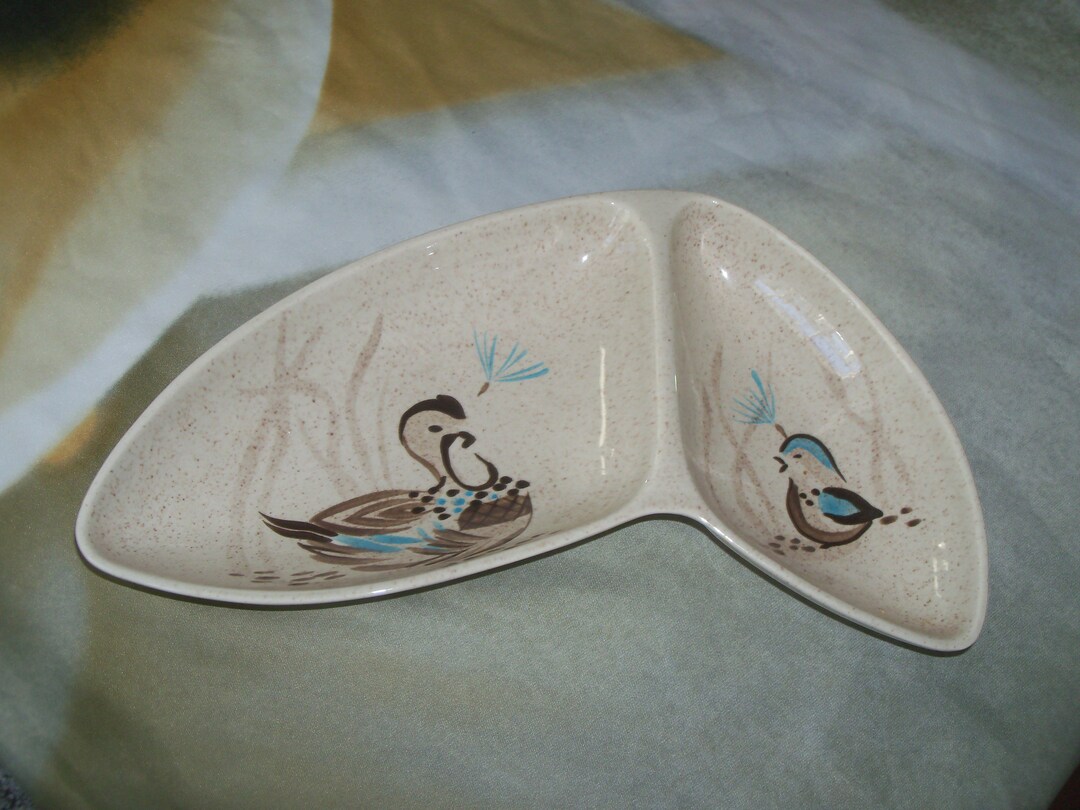 Vintage Mid-century Modern Red Wing Pottery Bob White Quail 14" Divided ...