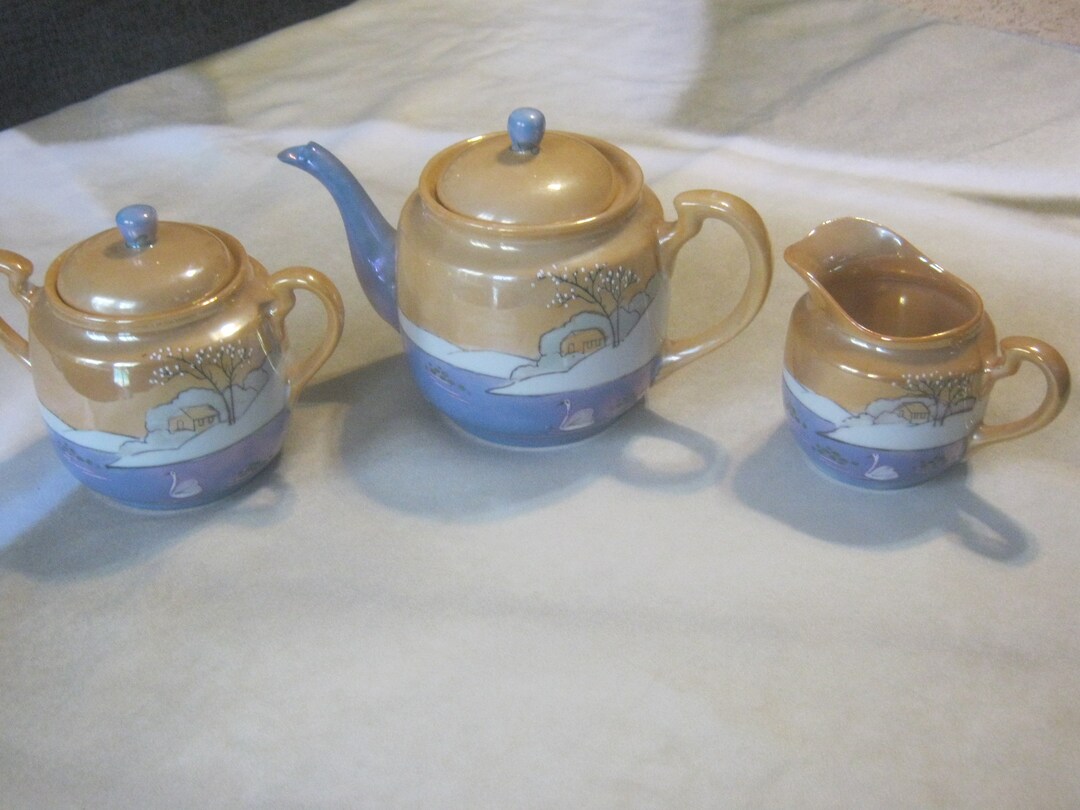 Vintage Luster Ware Tea Set Teapot - Creamer - Sugar Bowl Beautiful ...