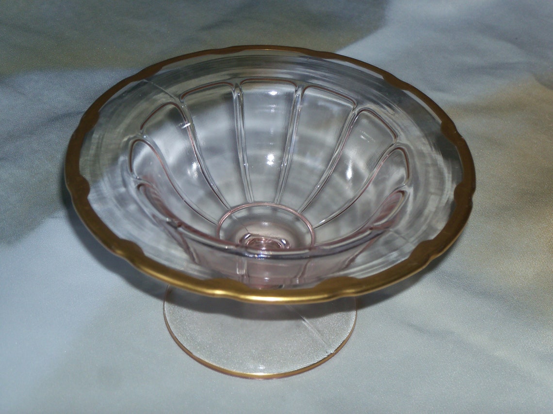 Vintage Pink Depression Glass Gold Trimmed Stemmed Compote - Etsy