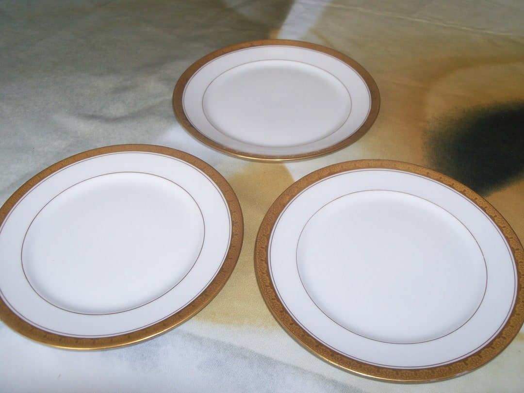 Set of 3 Vintage GOA Limoge France 7 1/4 Inch Gold Trimmed Bread ...