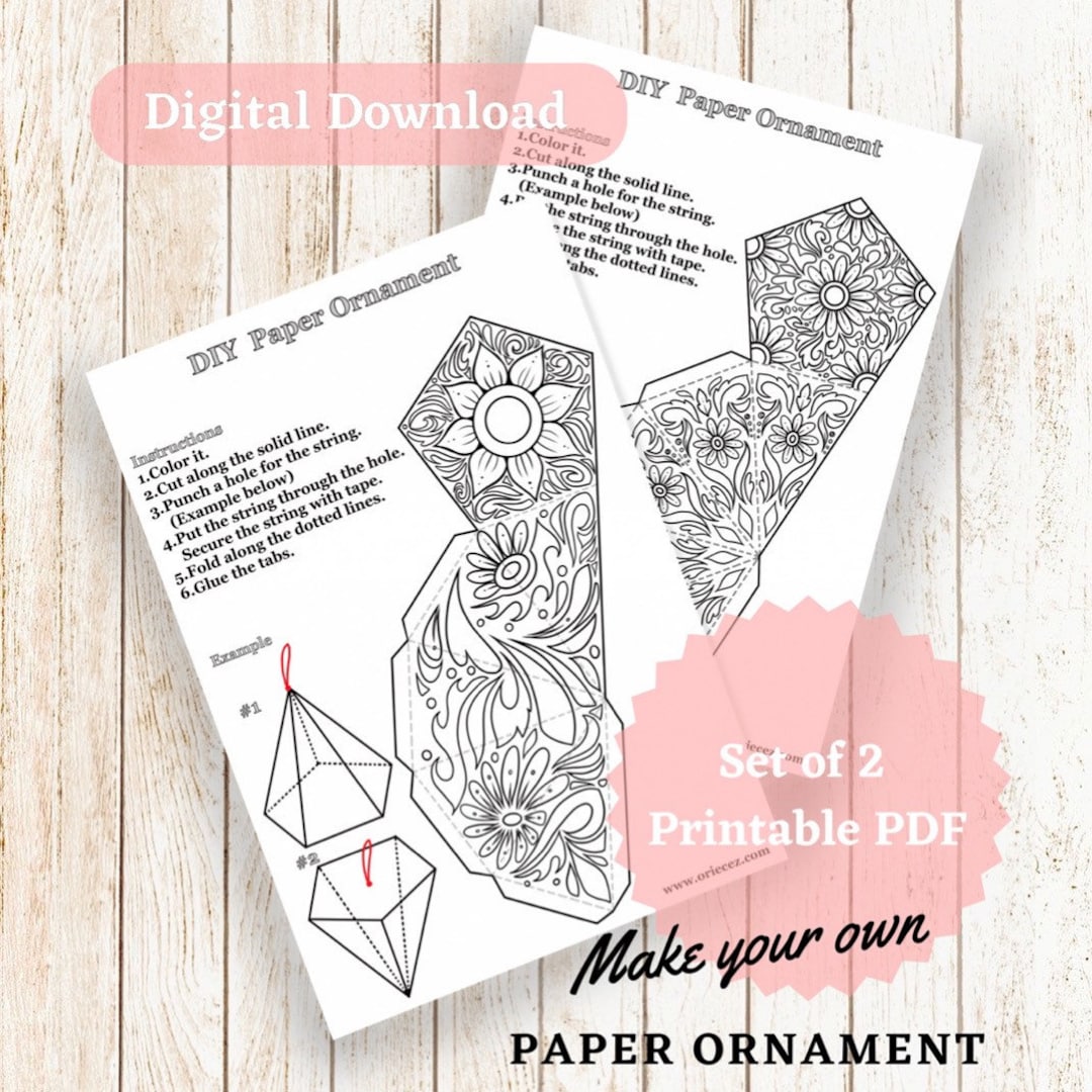 DIY Printable Paper Ornament Coloring Sheet/gift Box/school Craft ...