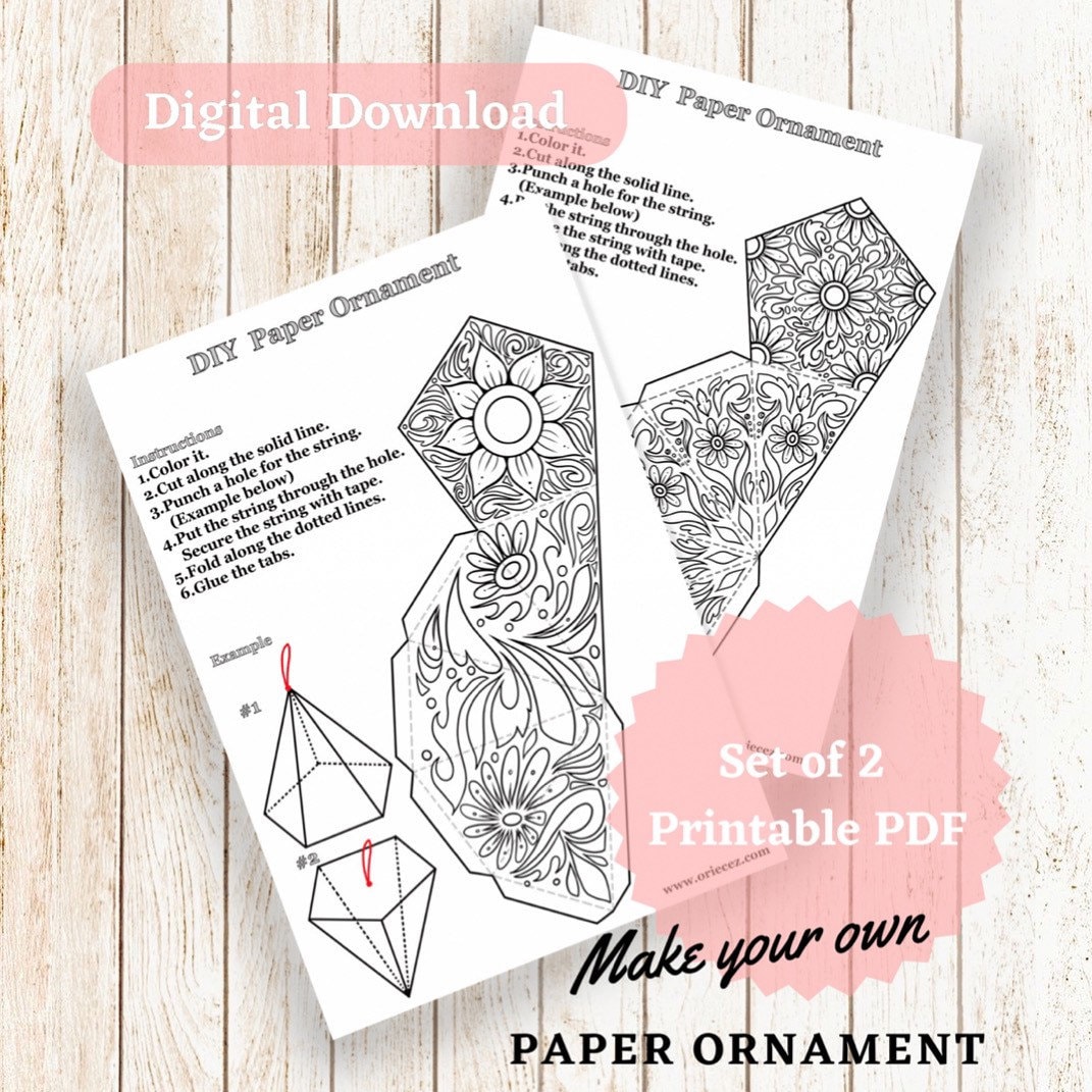 DIY Printable Paper Ornament Coloring Sheet/gift Box/school Craft ...