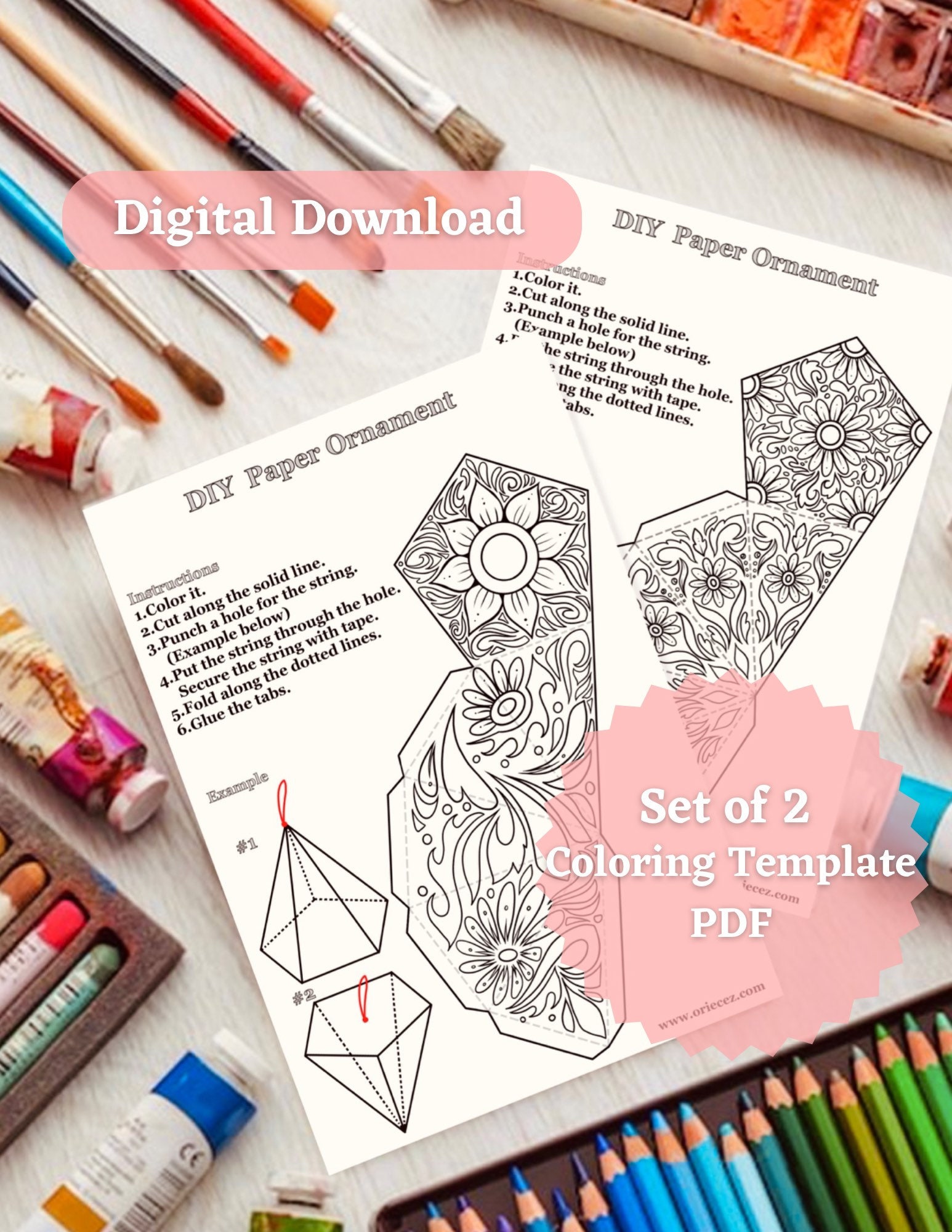DIY Printable Paper Ornament Coloring Sheet/gift Box/school Craft ...