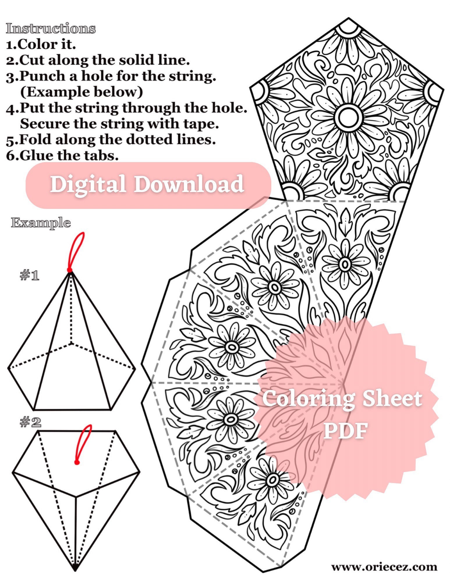 DIY Printable Paper Ornament Coloring Sheet/gift Box/school Craft ...