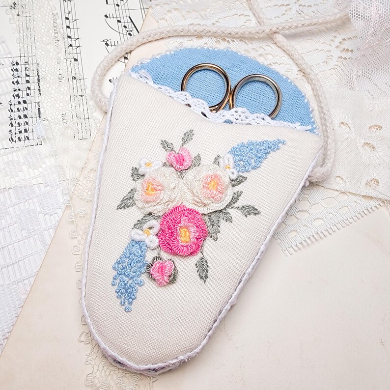 Embroidered Rose Bloom Scissor Case | Hand-embroidered Scissor Sheath ...