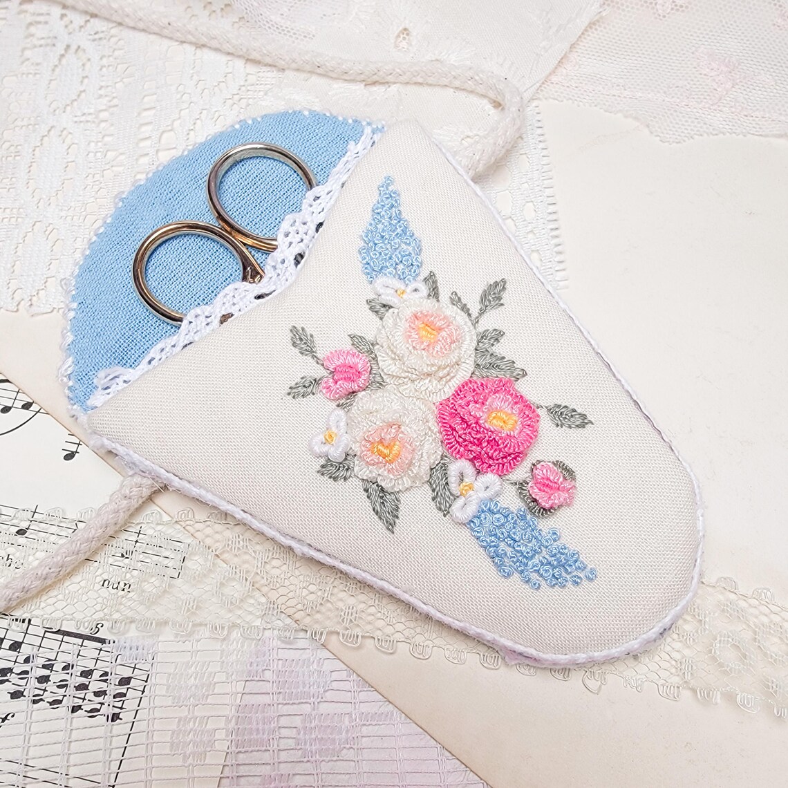 Embroidered Rose Bloom Scissor Case | Hand-embroidered Scissor Sheath ...