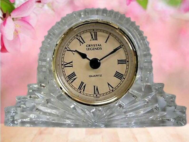 Godinger Lead Crystal Mantle Clock Gold Quartz Crystal Legends Art Deco ...