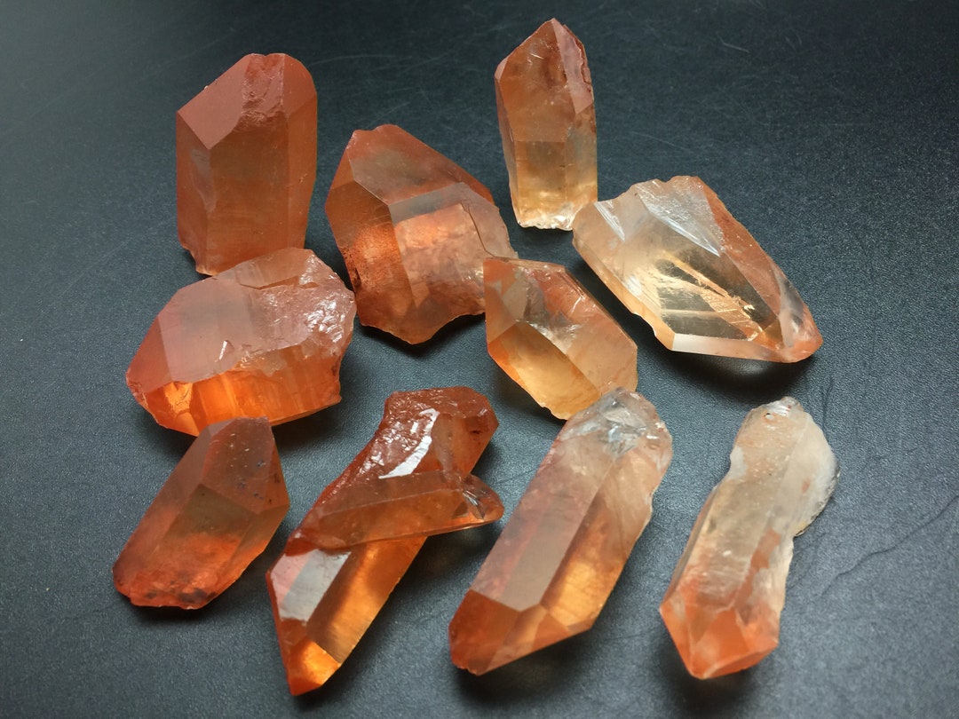 10 Tangerine Quartz Crystals, Natural Orange Quartz Crystals From ...