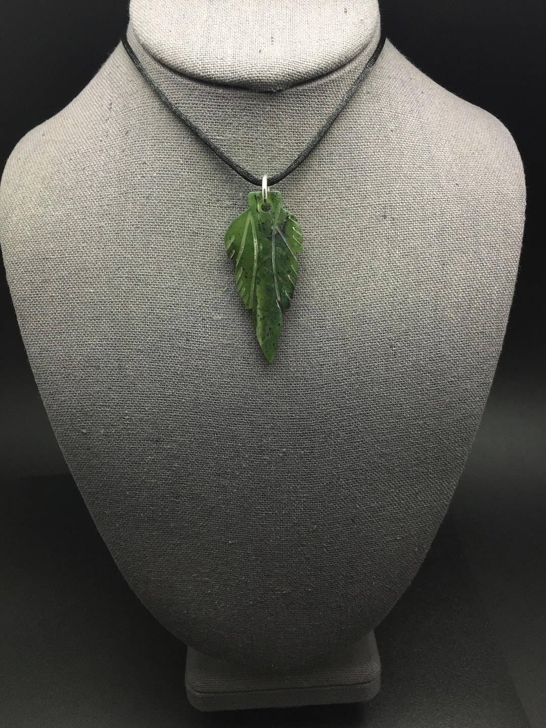 Jade Leaf Pendant 2.5 Inch, Green Nephrite Jade Carved Stone With ...
