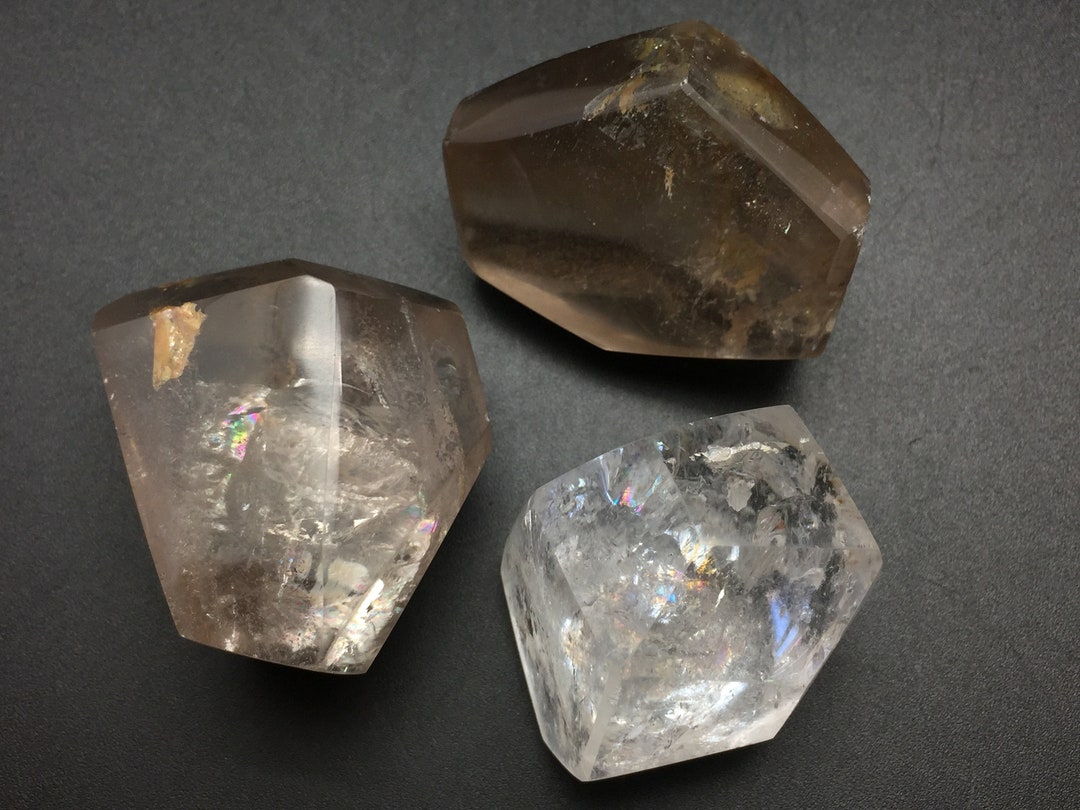 3 Geometric Quartz Crystals, 2 Inch Clear and Smoky Quartz, Sacred ...