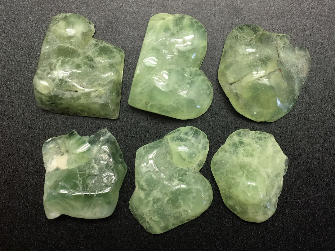 6 Prehnite Polished Stones, Gemmy Green Prehnite With Epidote Crystal ...