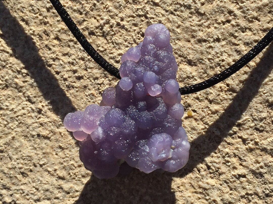 Grape Agate Pendant 40mm, Raw Purple Chalcedony Crystal Nodule Cluster ...
