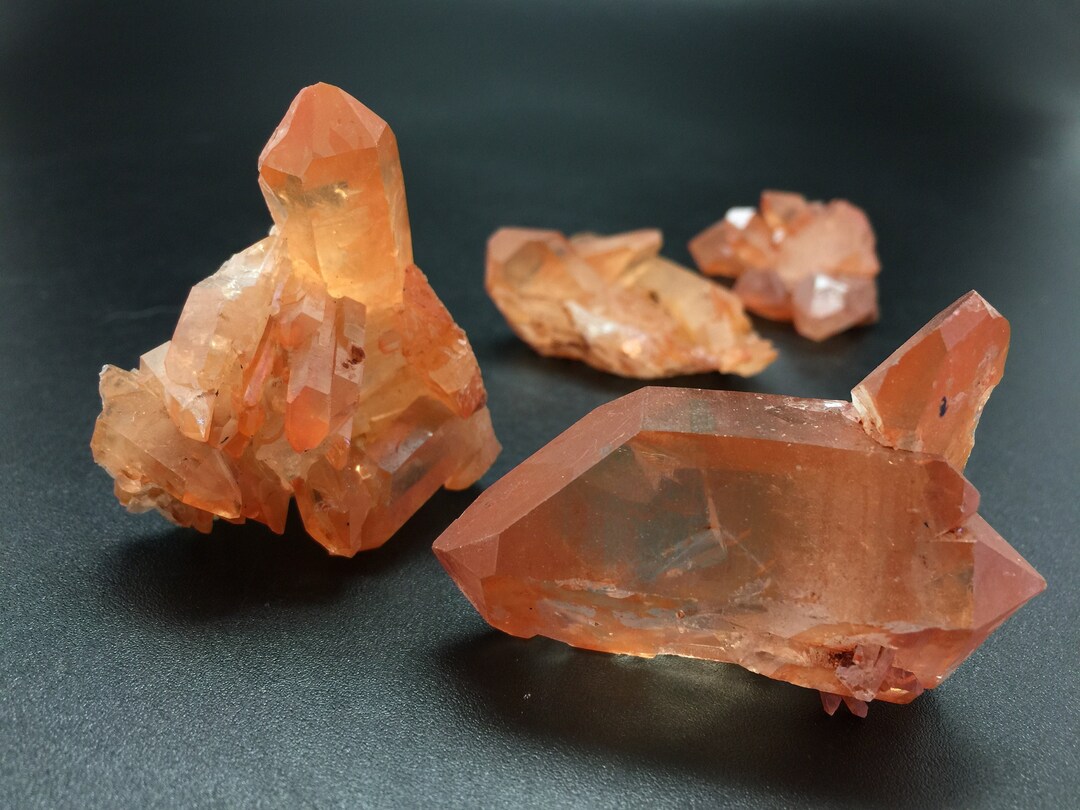 4 Tangerine Quartz Crystal Clusters, Natural Orange Quartz Crystals ...