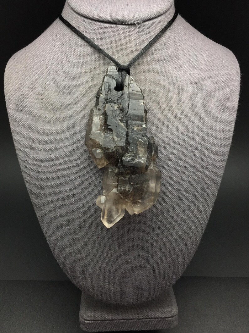 X-large Smoky Jacare Quartz Crystal Pendant 4.5 Inch Raw Elestial Tabby ...