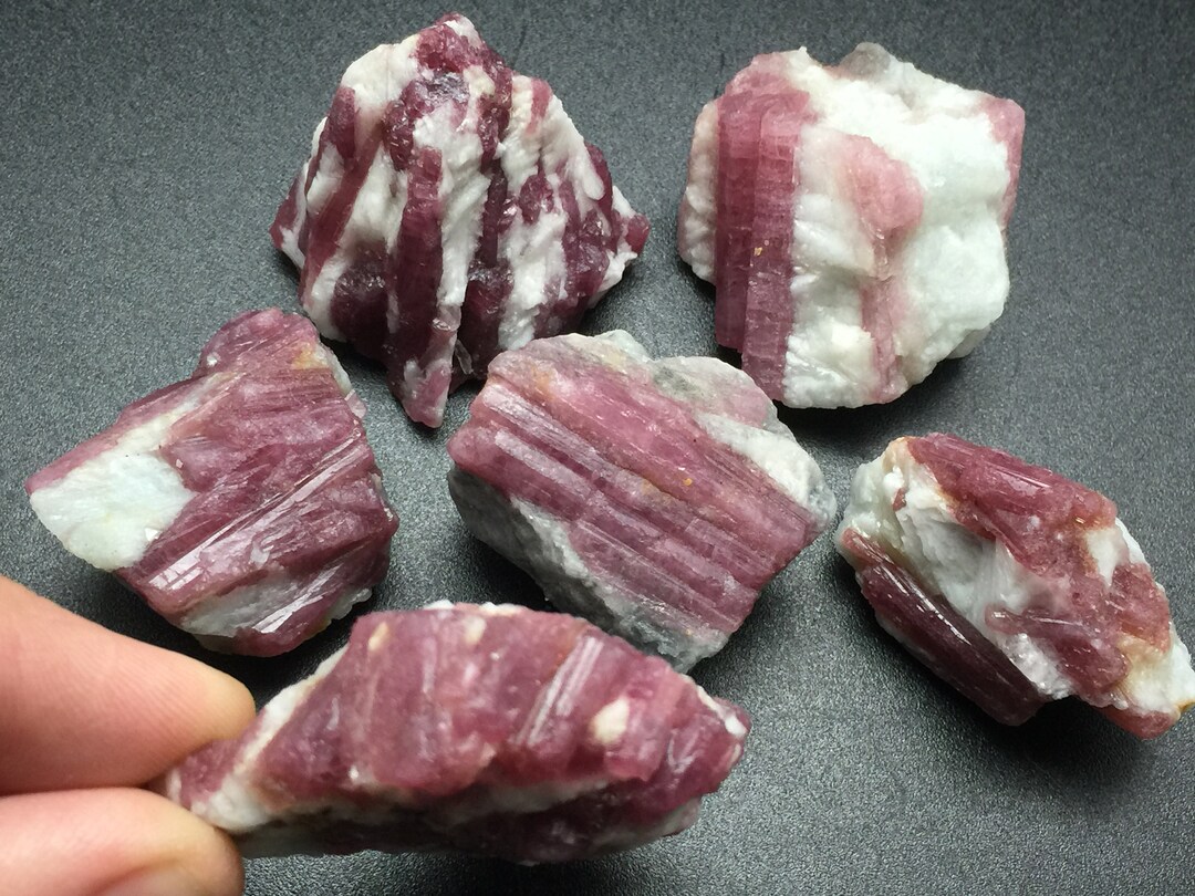 6 Rubellite Tourmaline Specimens, Raw Pink Tourmaline Crystals in ...
