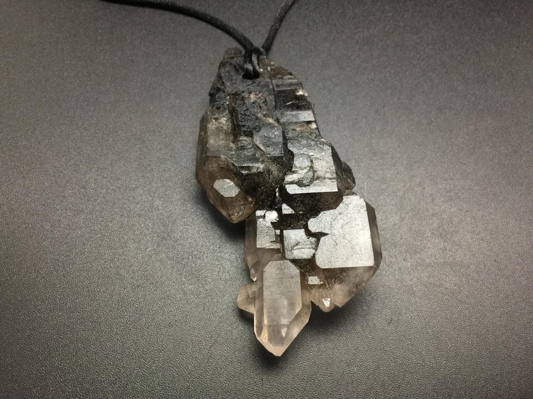 X-large Smoky Jacare Quartz Crystal Pendant 4.5 Inch Raw Elestial Tabby ...