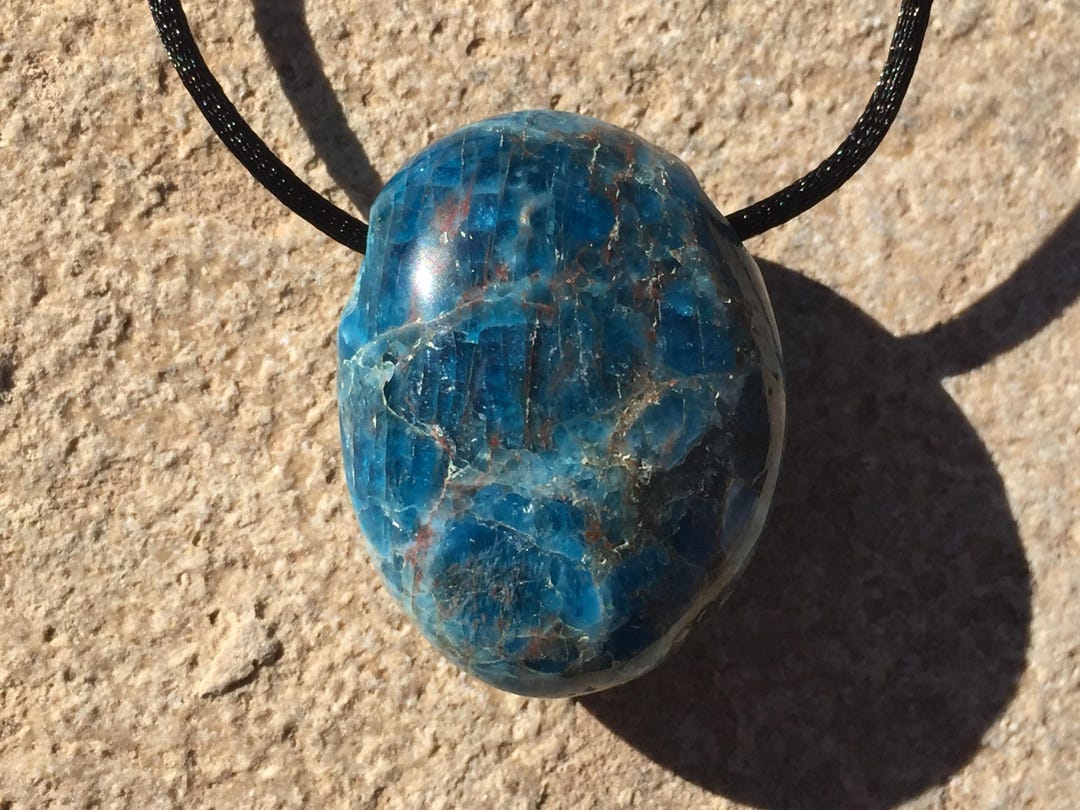 Blue Apatite Pendant, 39mm Blue Apatite Stone From Brazil, Polished ...