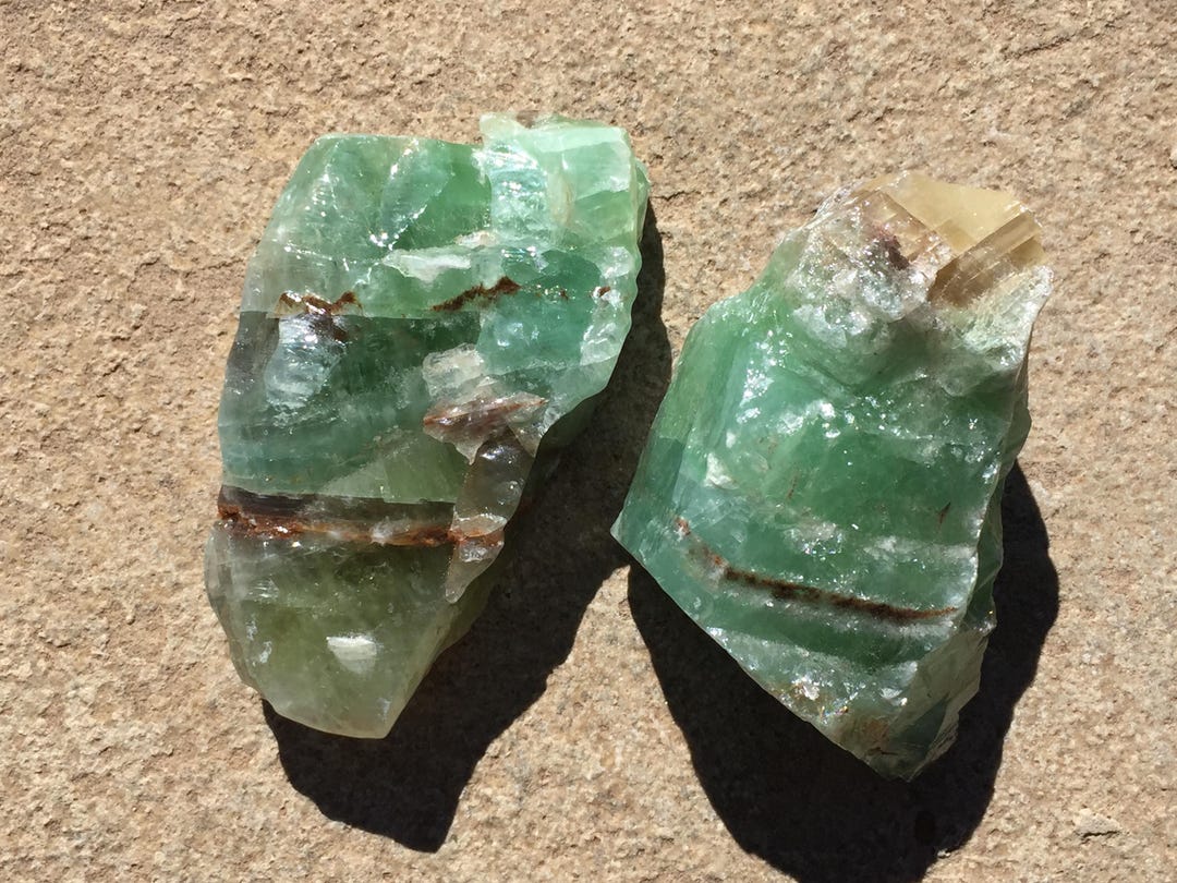 2 Emerald Calcite Crystals, Large 3.5 Inch Raw / Rough Green Calcite ...