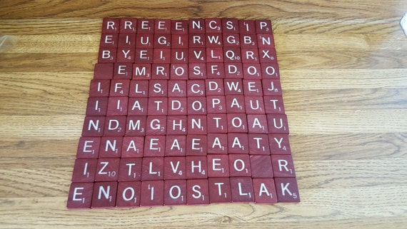 Set of 100 Red wooden scrabble tiles with white letters arts | Etsy