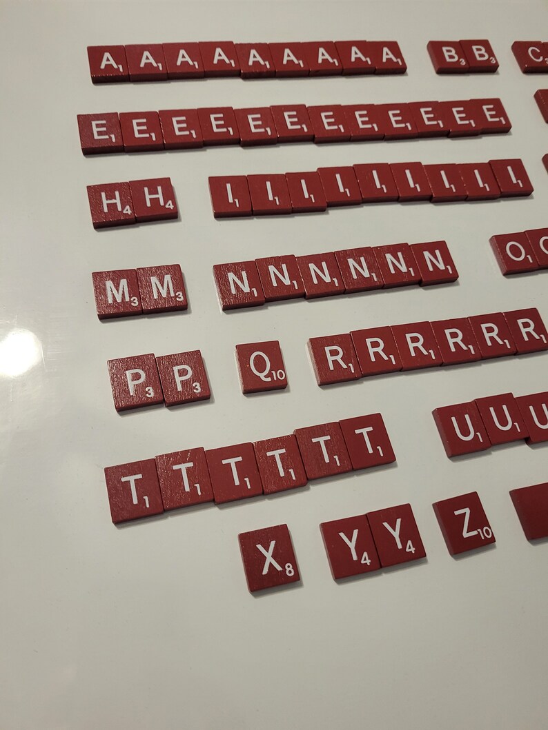 Set of 100 Red Wooden Scrabble Tiles With White Letters Arts and Crafts ...