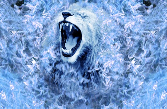 Roaring Lion With Blue Fire Worship Flag With Flex Pole | Etsy