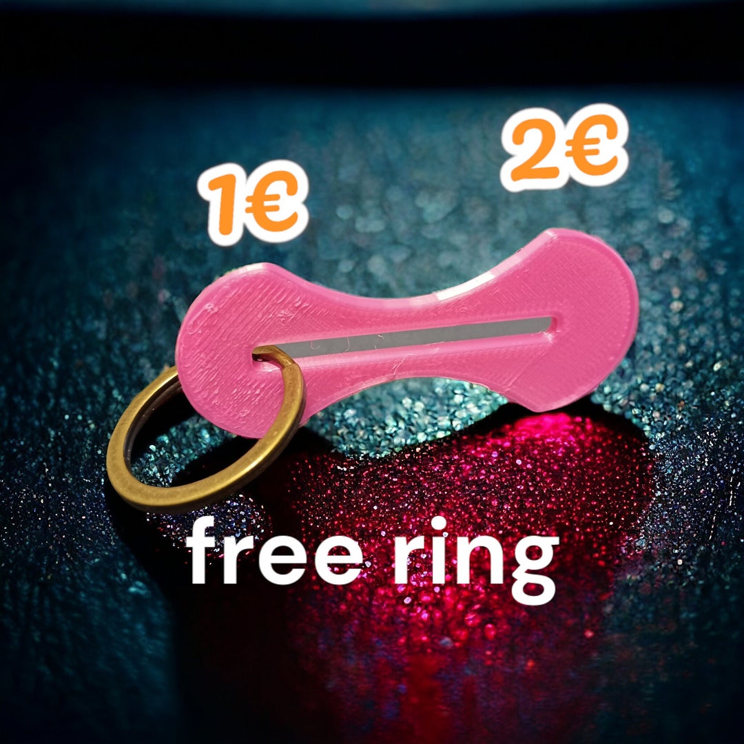 Shopping Trolley Token Coin Removable Key 1 and 2 Euro Metal Ring ...