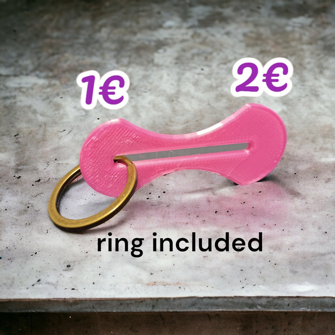 Shopping Trolley Token Coin Removable Key 1 and 2 Euro Metal Ring ...