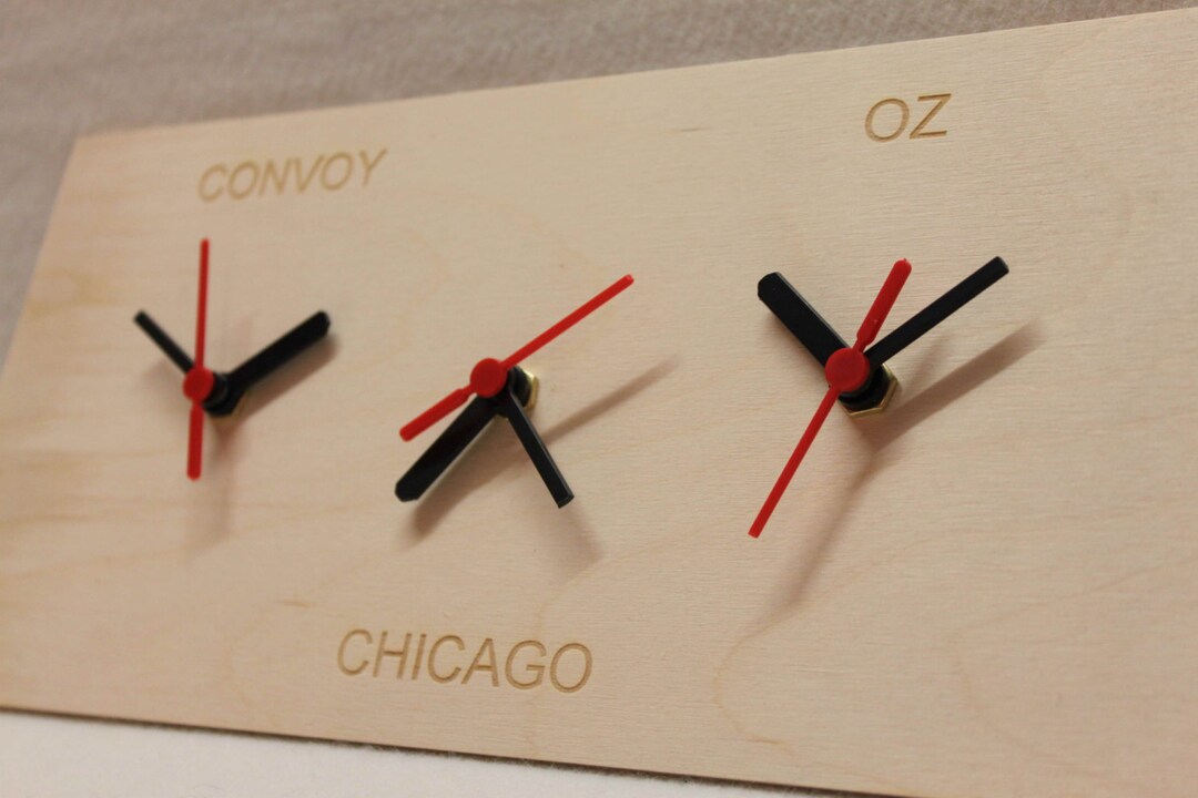 Custom Triple Wall Clock Wooden New York Dublin Sydney Chicago or ...