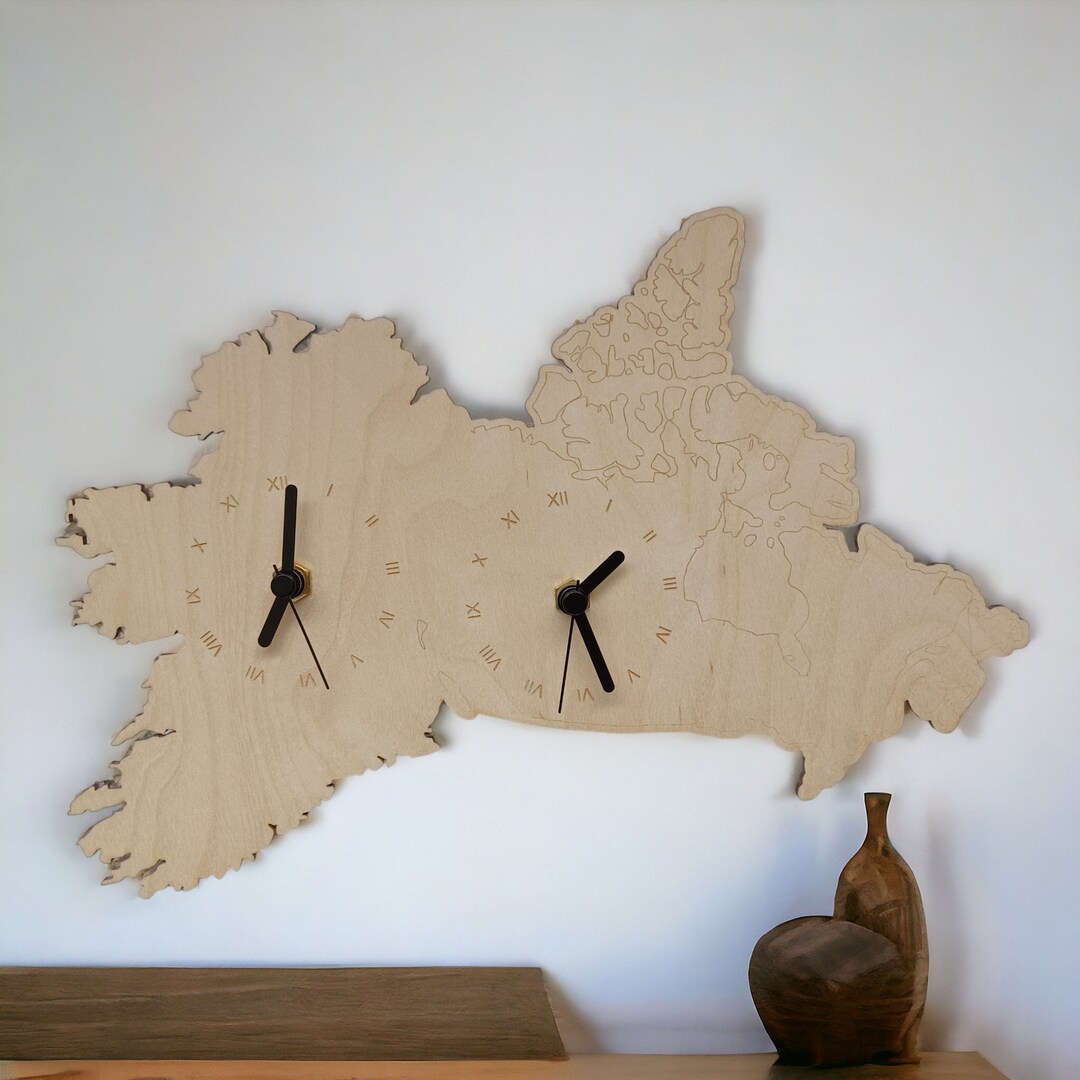 Ireland & Canada Connected Map Clock - Handmade Wooden Country Shape ...