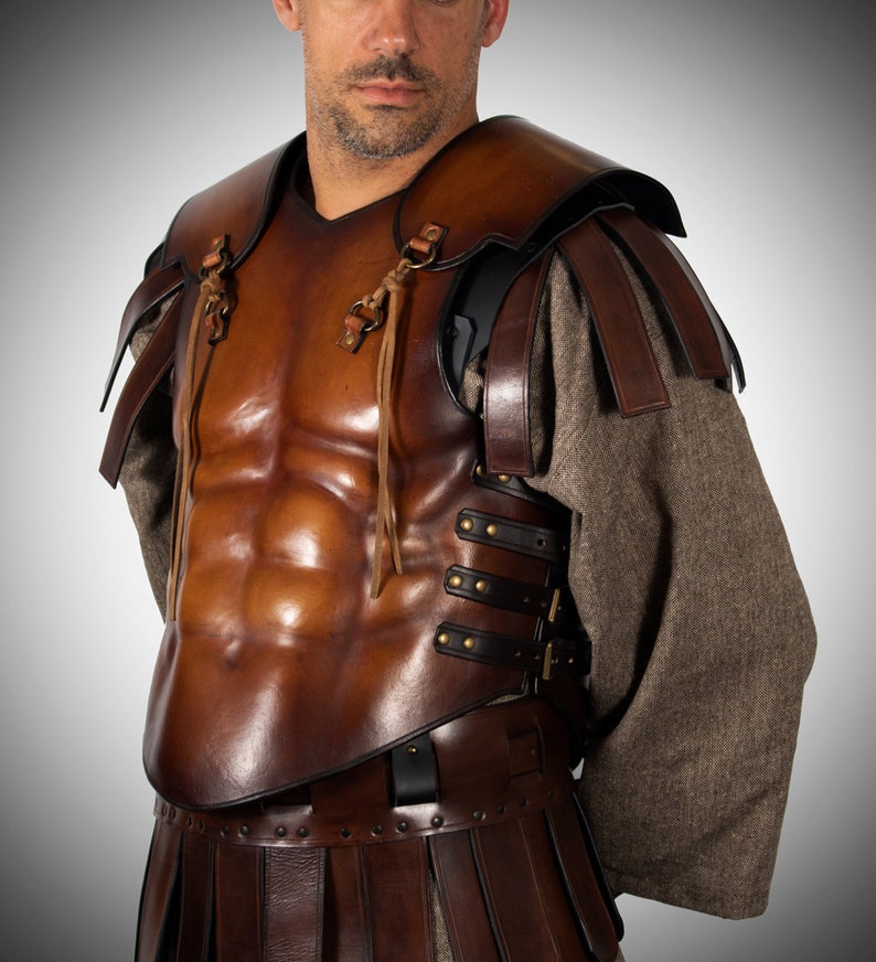 Leather Muscled Roman Armour with Pauldrons and Skirt Leather | Etsy