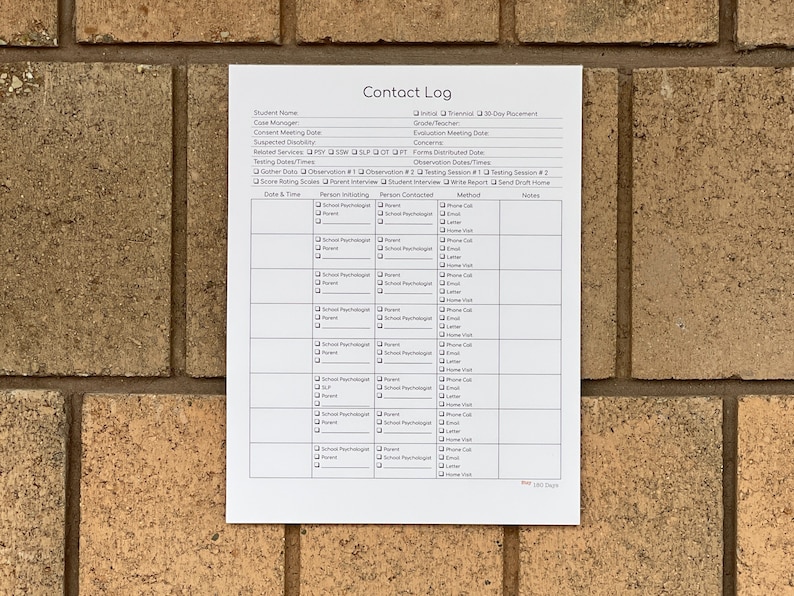 Contact Log Notepad | 8.5"x11" | Documentation for Sped Evaluators and ...