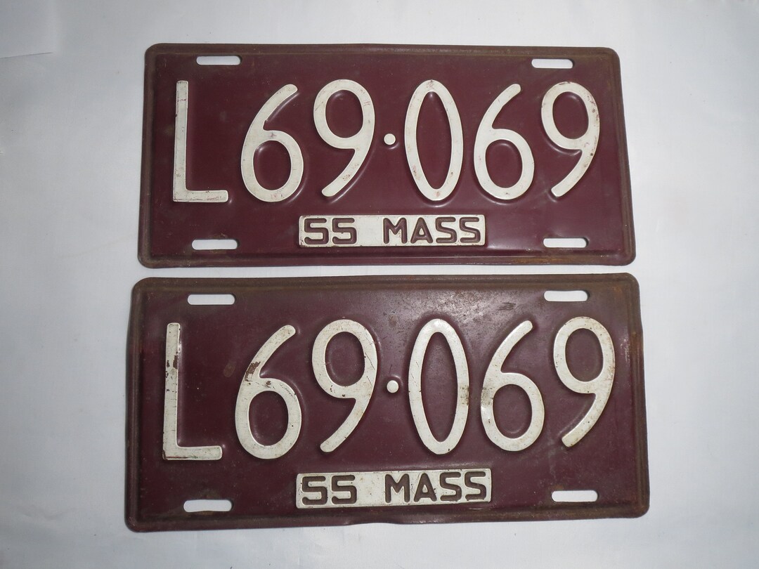 1955 Massachusetts License Plate Pair Set Tag 55 Mass Ma L69 069 - Etsy