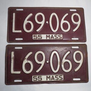 1955 Massachusetts License Plate Pair Set Tag 55 Mass Ma L69 069 - Etsy