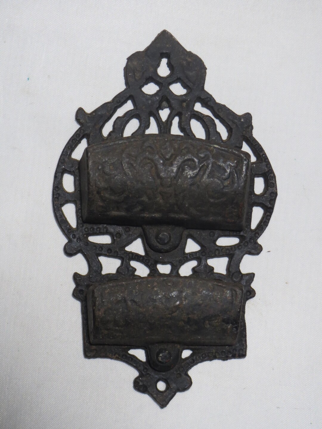 Unusual Antique Cast Iron Wall Mount Ornate Double Pocket MATCH SAFE ...