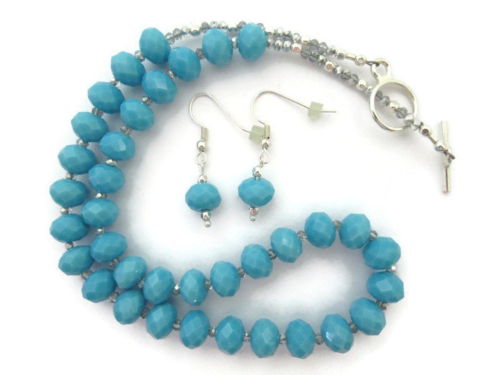 Turquoise Blue Necklace Set Blue Crystal Bead Necklace Czech - Etsy