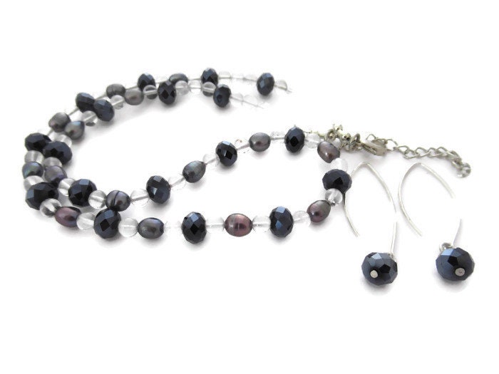 Collar de perlas negras Juego de collares negros Collar de - Etsy España