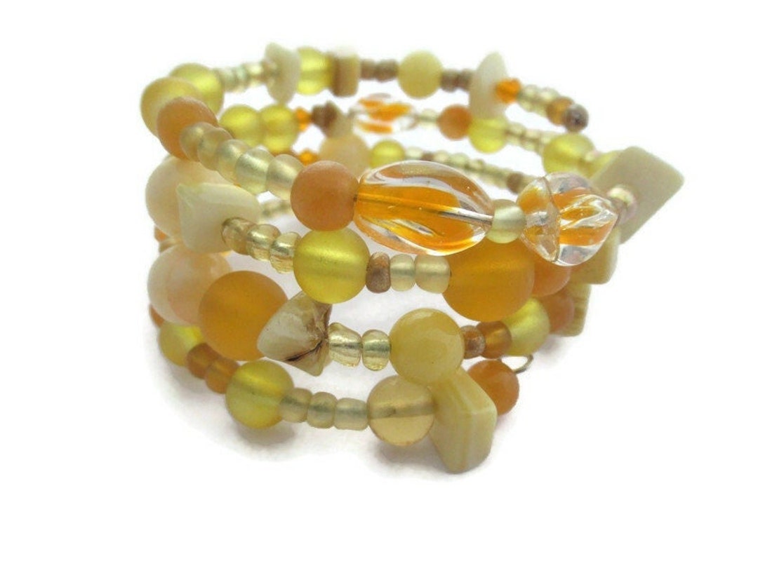 Yellow Bracelet, Yellow Wrap Bracelet, Memory Wire Bracelet, Yellow ...