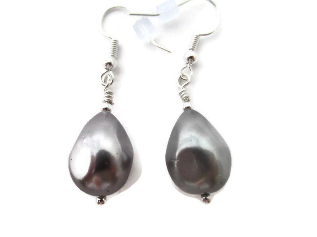 Gray Shell Pearl Earring, Light Gray Dangle Earring, Gray Earring, Gray ...
