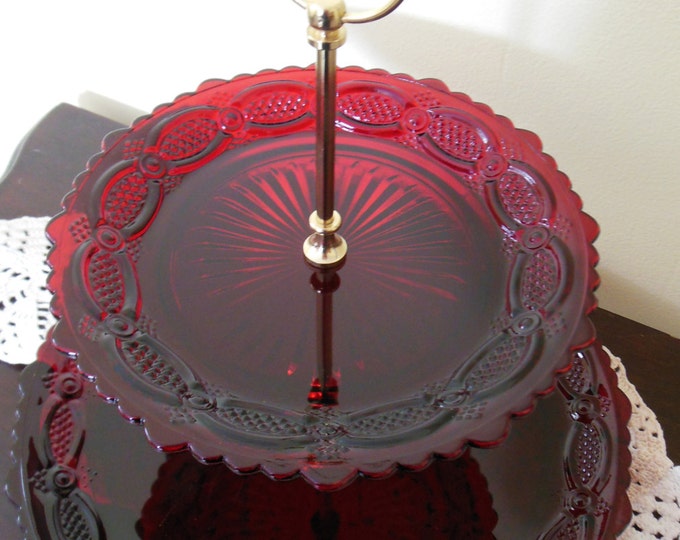 Avon Cape Cod Ruby Red Glass 2 Tier Serving Tray - Etsy