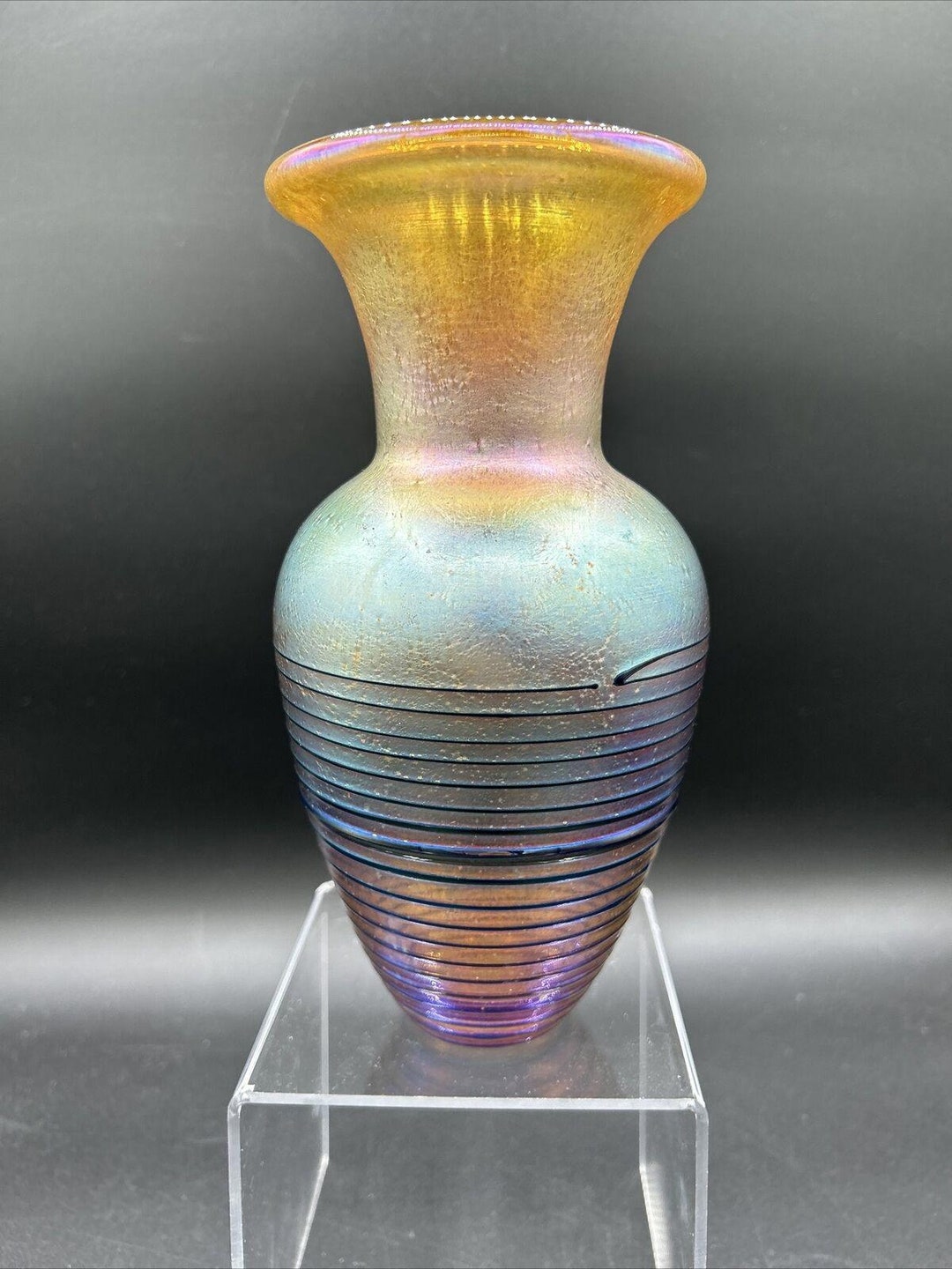 Iridescent Hand Blown Art Glass Vase 1980s Unsigned Swirls Multicoloured Etsy