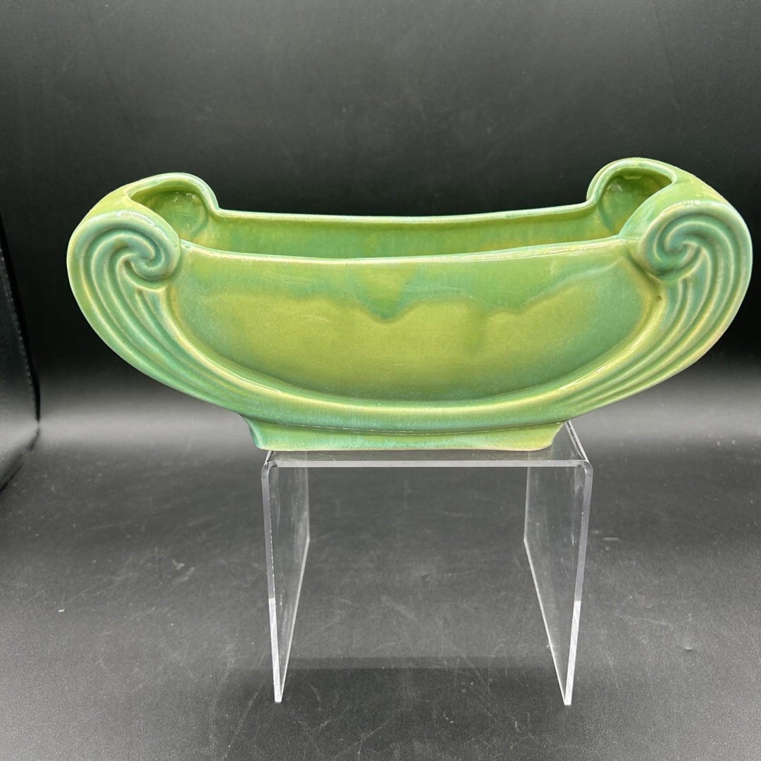 Green Planter Art Deco Lines Pottery Decor - Etsy